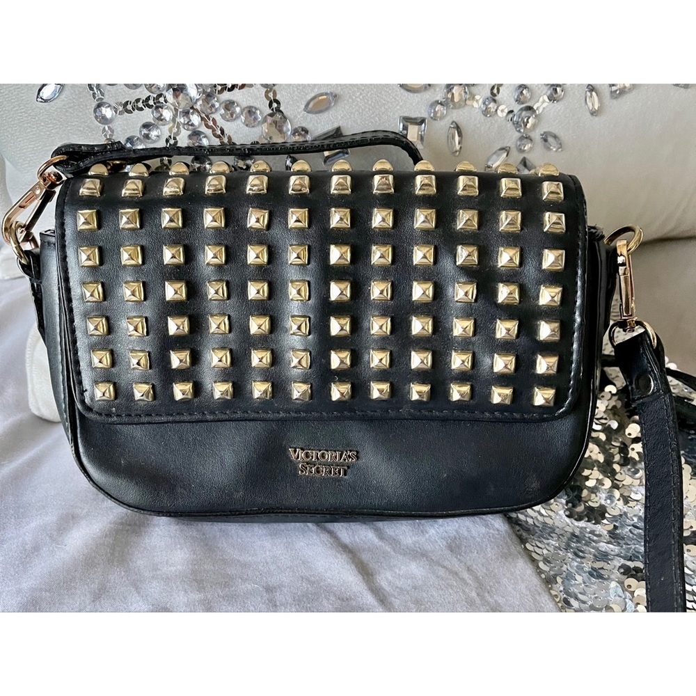 Victoria’s Secret Logo Studded Rivets Black Crossbody… - Gem